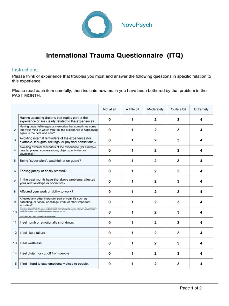 International Trauma Questionnaire PDF ITQ | PDF