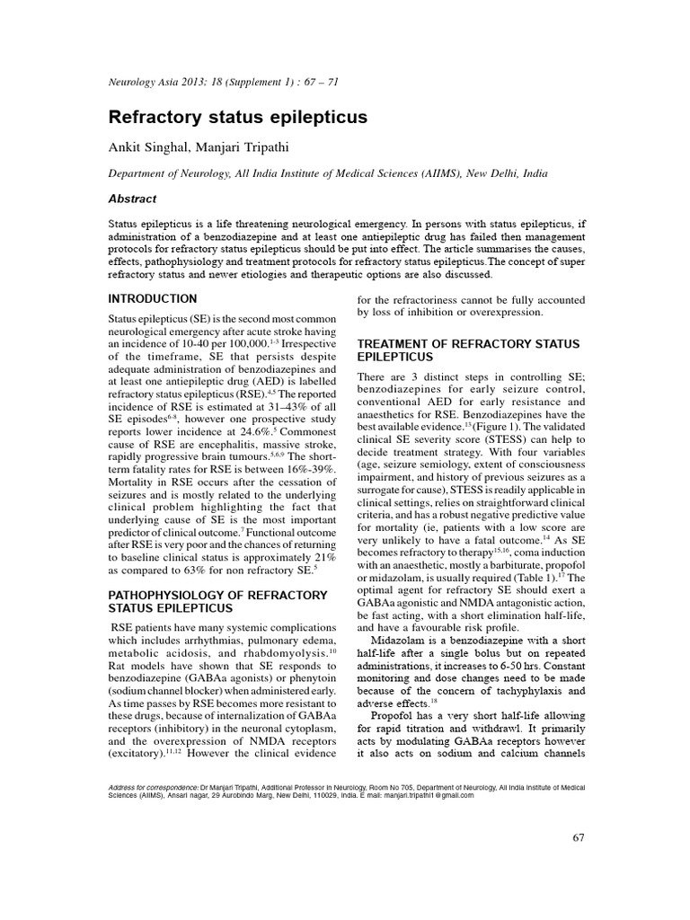 Refractory Status Epilepticus Neurologi Asia | PDF | Midazolam | Epilepsy