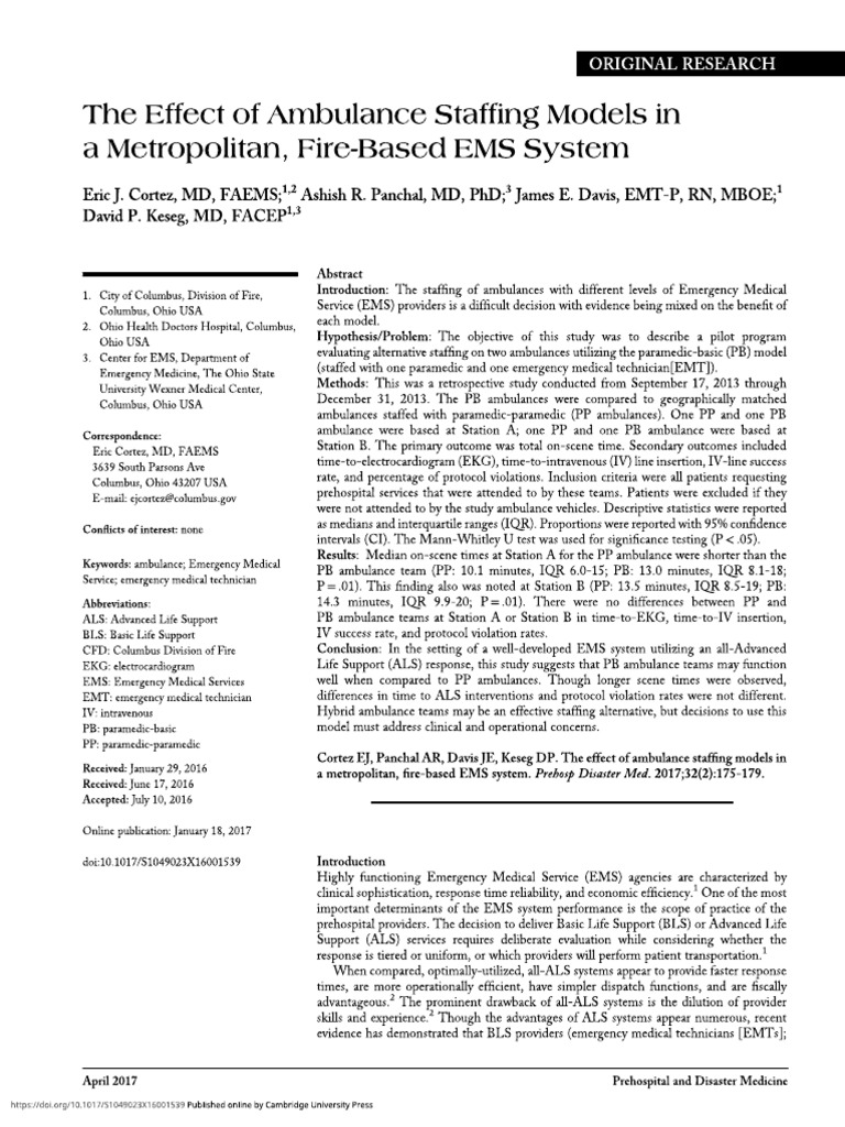 The Effect of Ambulance Staffing Models in a Metropolitian Fire-based Ems System | PDF