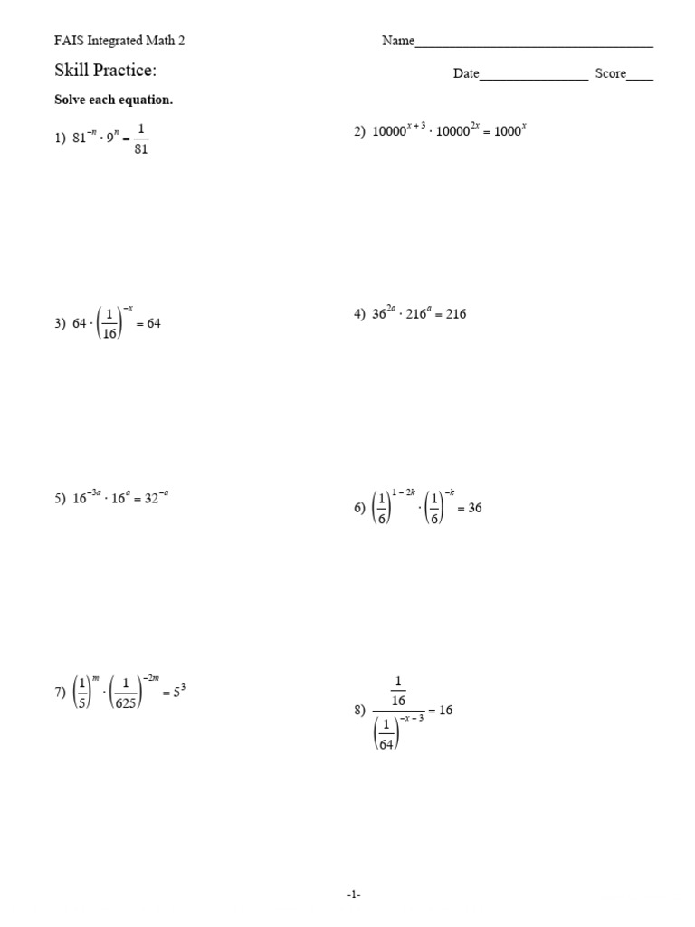 Exponential Equations Practice Worksheet | PDF | Mathematical Objects ...