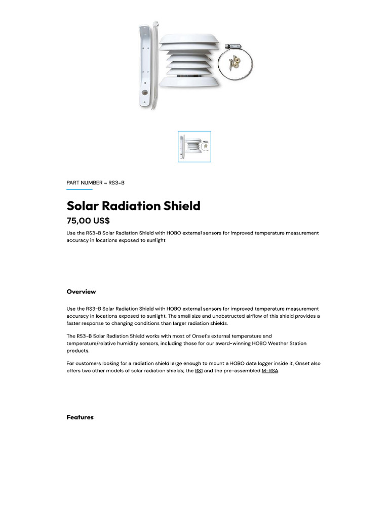 1 Solar Radiation Shield - Onset - S HOBO and InTemp Data Loggers | PDF