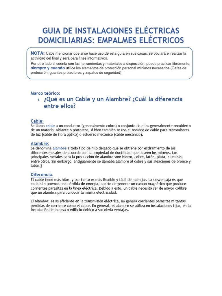 Guía de Empalmes Eléctricos Domiciliarios | PDF | Cobre | Cable