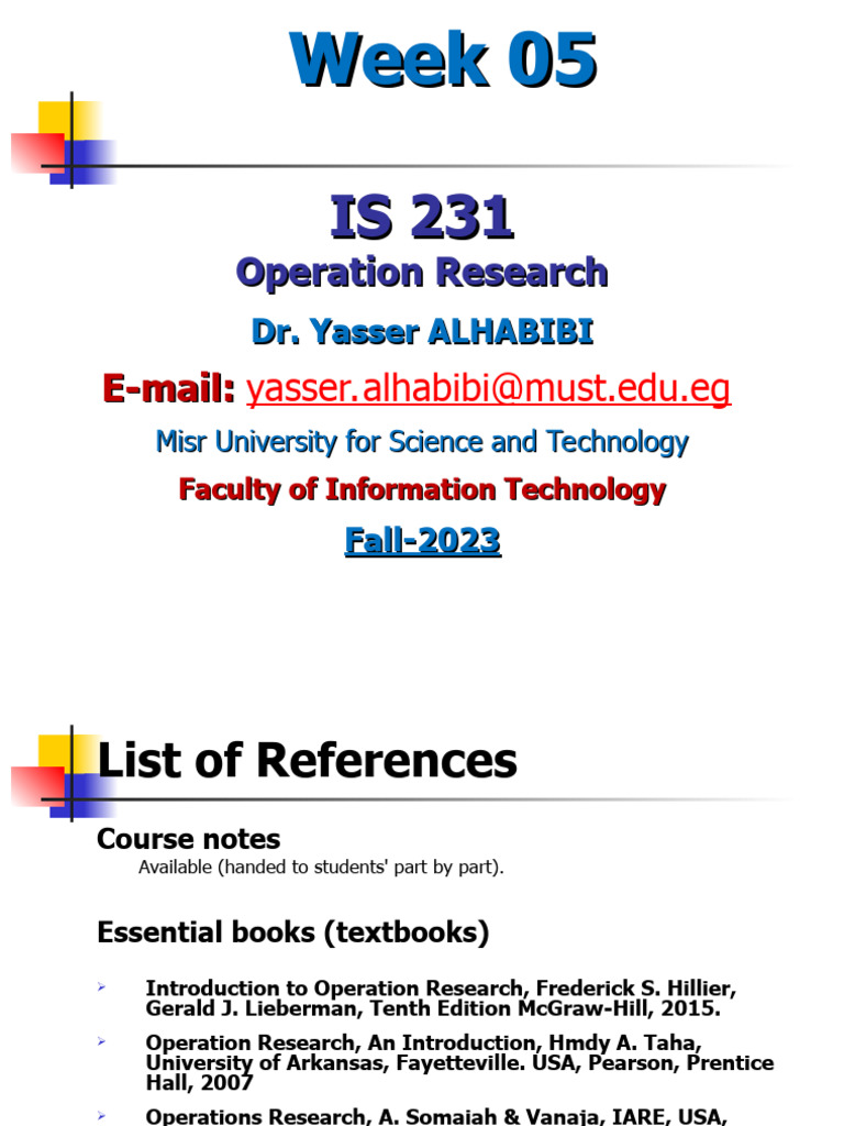 Lec 05 - Week 05 Operations Research | PDF | Linear Programming | Systems Analysis