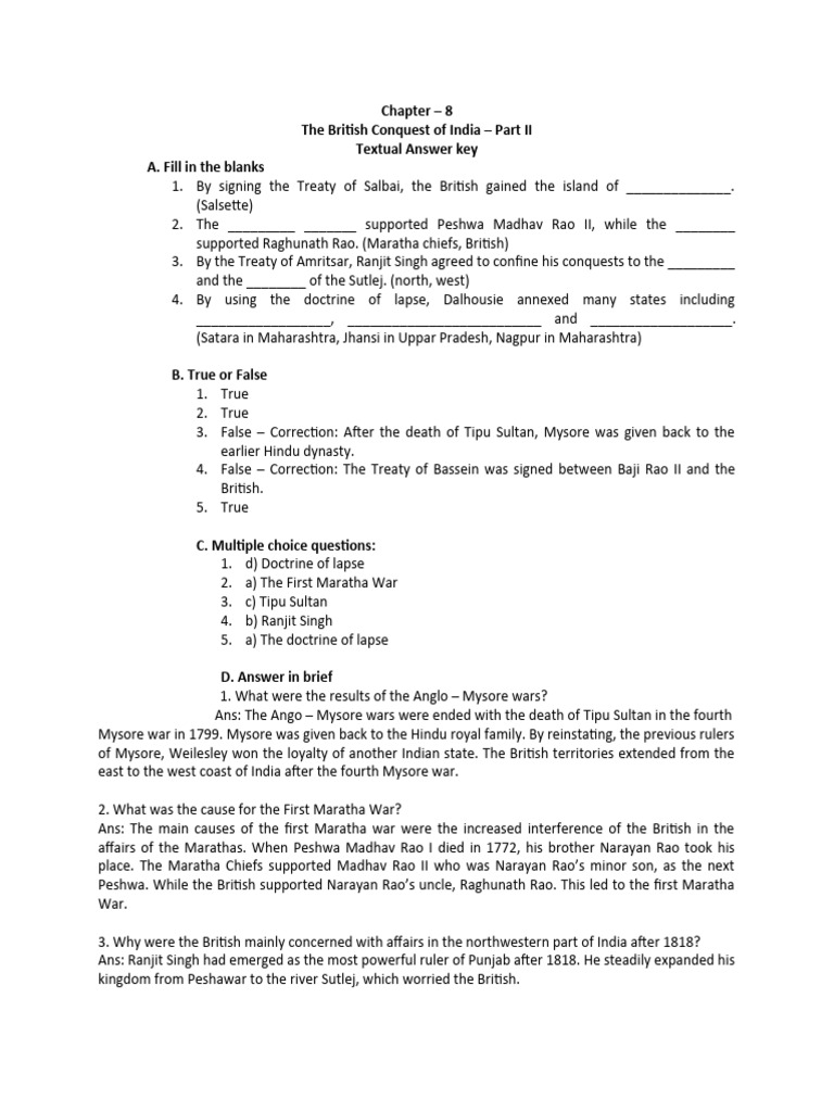 Chapter 8 - History - Textual Answer Key | PDF | British India | South Asia