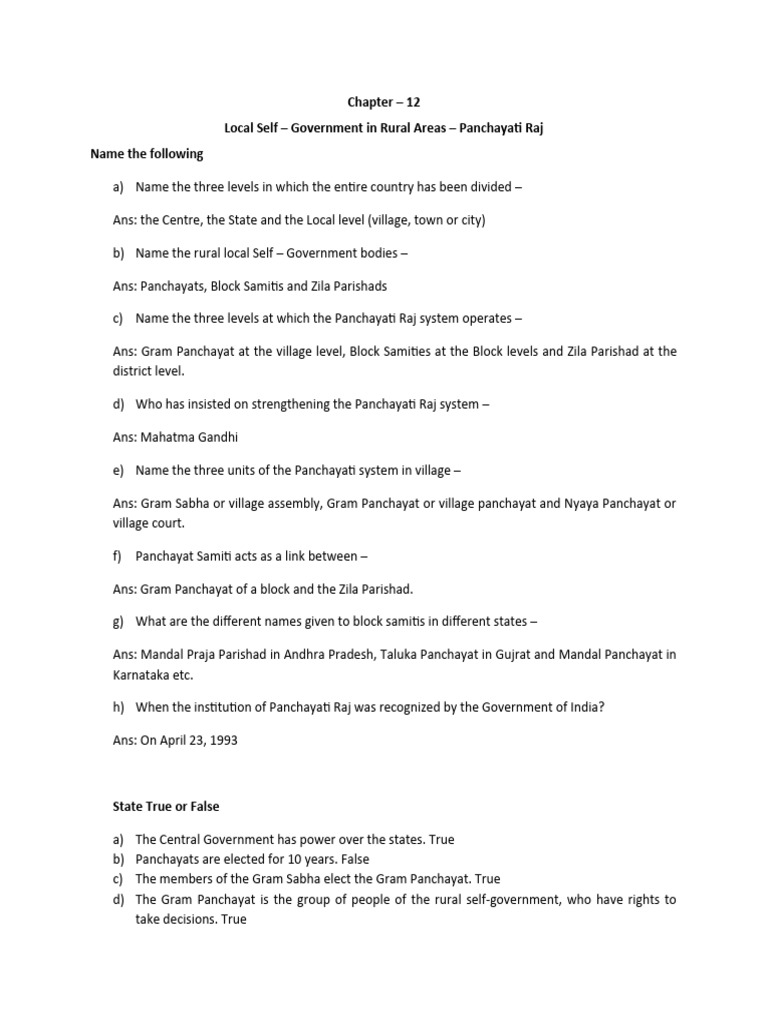 Rural Local Self-Government Overview | PDF | Government | Government Of ...