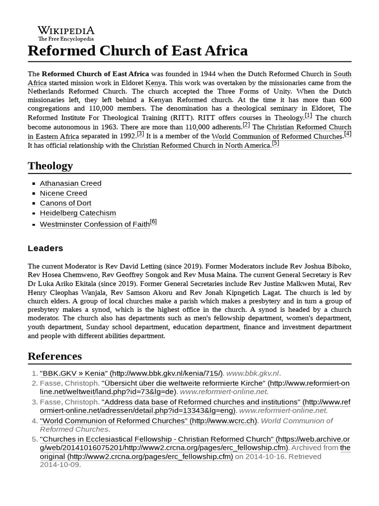 Reformed Church of East Africa | PDF | Protestant Organizations ...