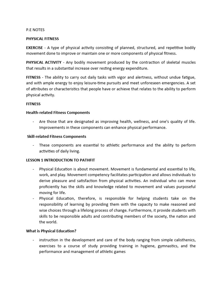 Pe Notes | PDF | Physical Fitness | Skeletal Muscle