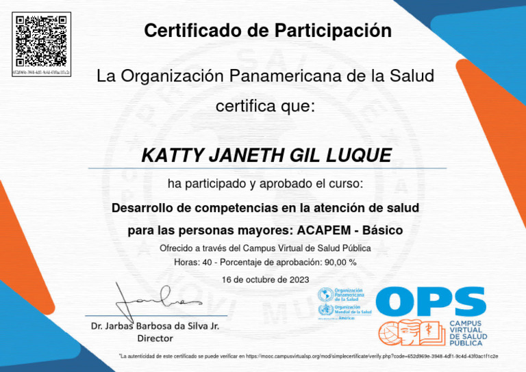Certificado Ops Desarrollo Atencion Adultos Mayores | PDF