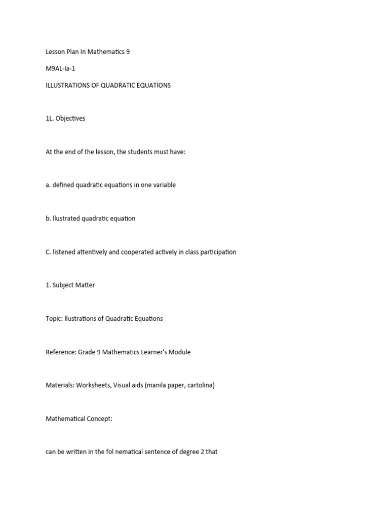 Lesson Plan 9 | Download Free PDF | Equations | Variable (Mathematics)