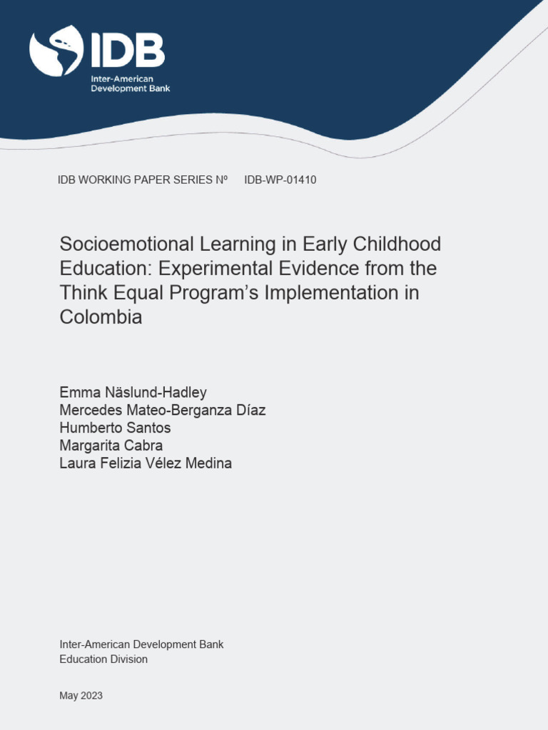 Socioemotional Learning in Early Childhood Education Experimental ...
