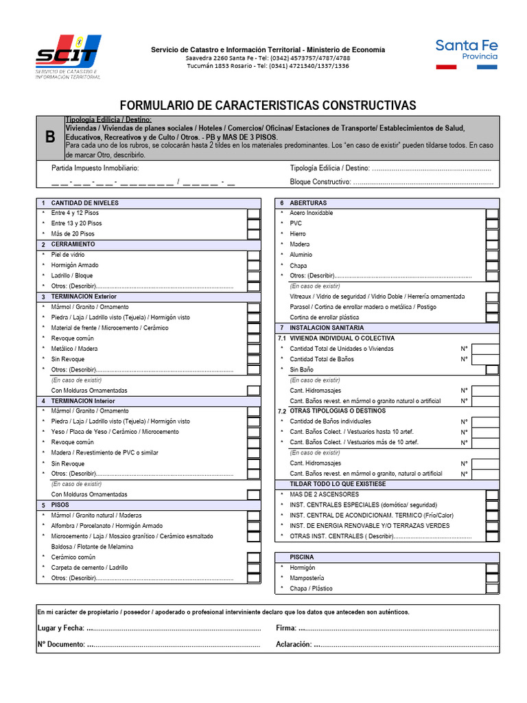 Formulario B Características Constructivas | PDF | Materiales de construcción | Materiales