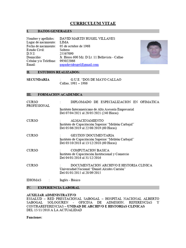 Curriculum Vitae David Actualizado | PDF | Historial médico