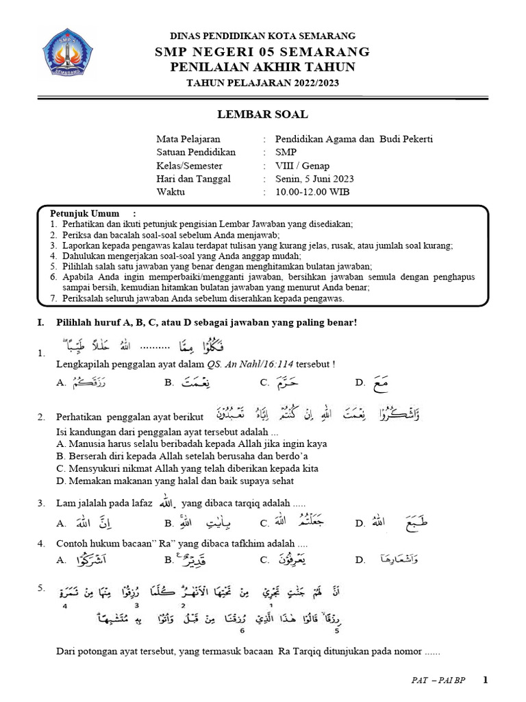 Soal PAT PAI Kelas 8 SMP | PDF