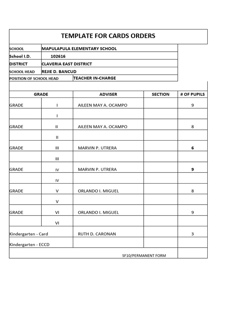Template For Cards Order | PDF