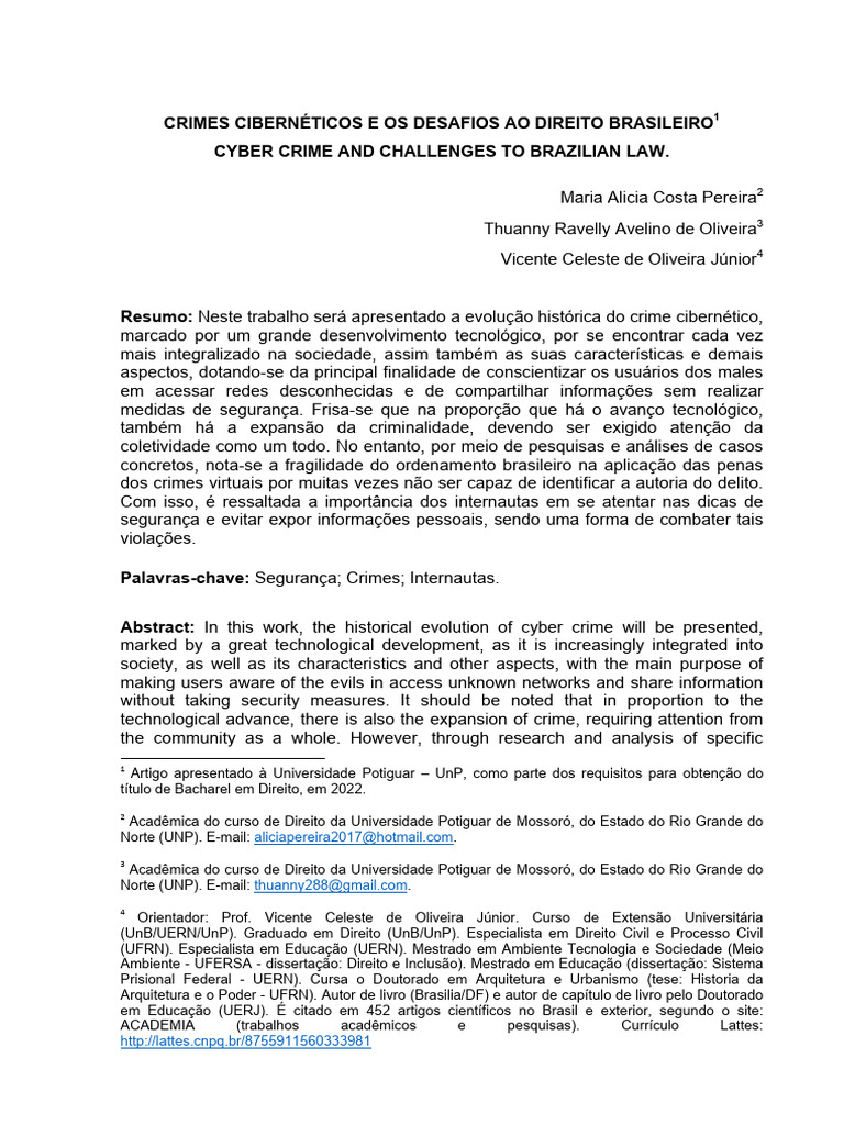 TCC Crimes Cibernéticos Alicia e Thuanny | PDF | Liberdade de expressão ...