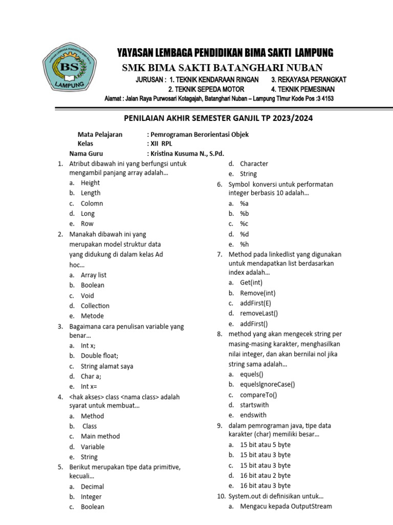 Soal Pbo Xii RPL Setor | PDF | Komputer