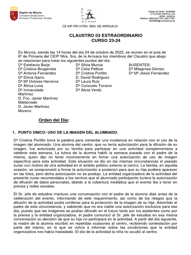 Acta Claustro 03 Extraordinario 23-24 24-10-2023 - Signed - Signed | PDF