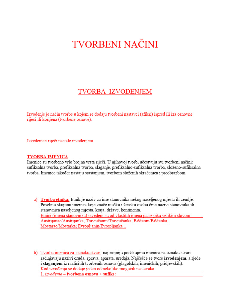 Tvorba Riječi Izvođenjem | PDF