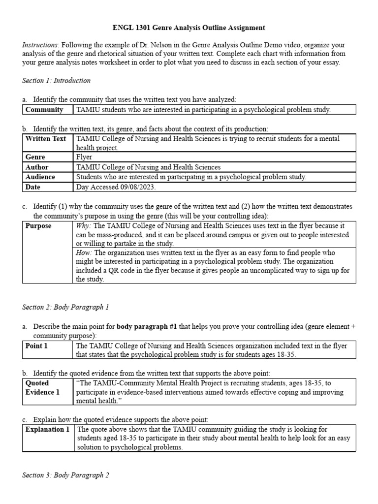 Genre Analysis Outline Worksheet | PDF | Genre | Human Communication