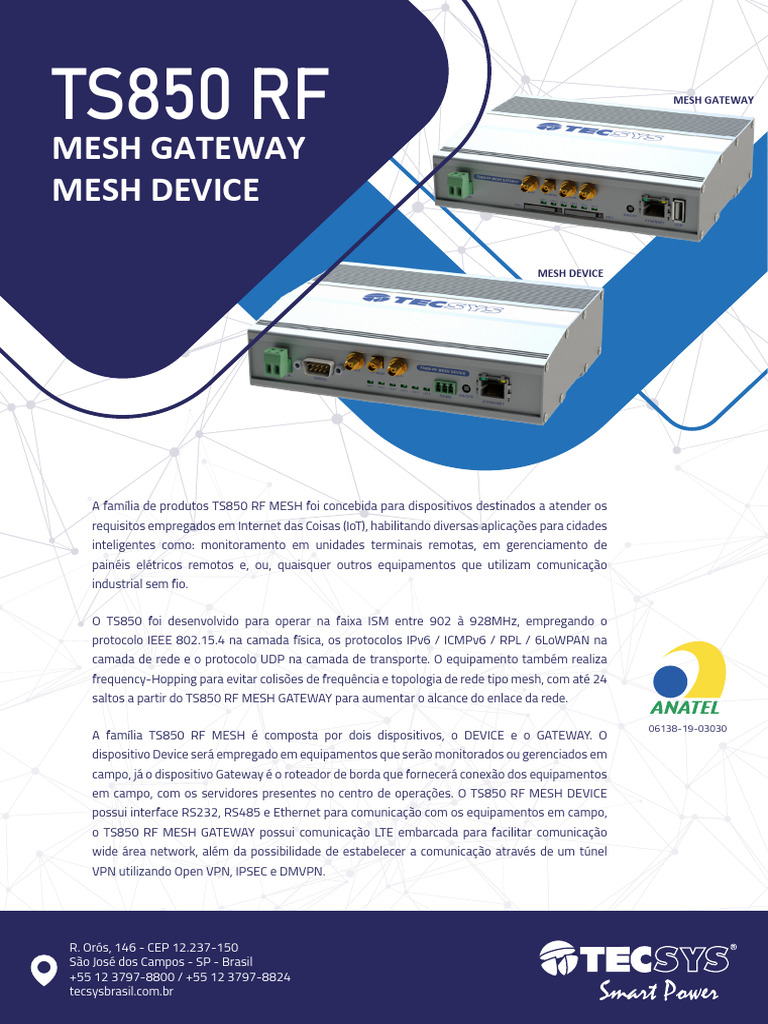 20.012.0049a TS850 RF Mesh Gateway Device Informacao Tecnica PT | PDF ...