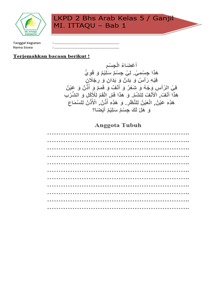LKPD Kls 5 Bahasa Arab 2 | PDF
