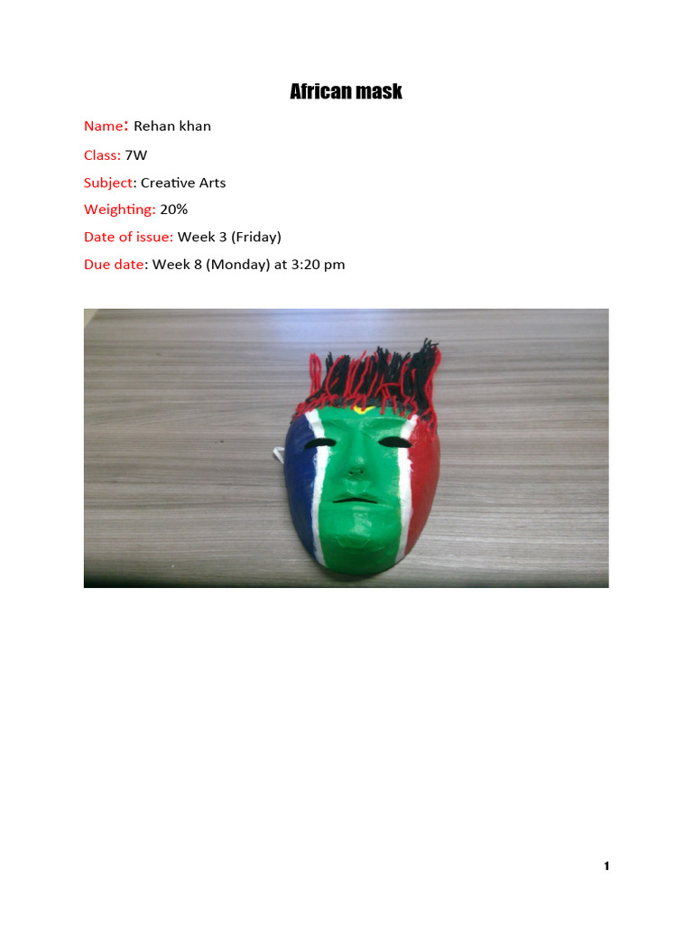 Capa African Masks Assignment | PDF | Mask