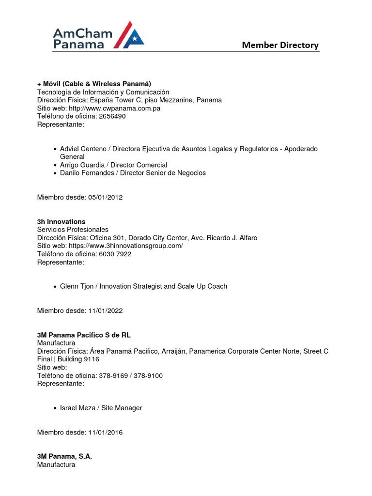 Member Directory | PDF | Panamá | Economias Member Directory | PDF | Panamá | Economias