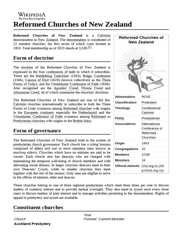 Reformed Churches of New Zealand Overview | PDF | Calvinism | Christian ...