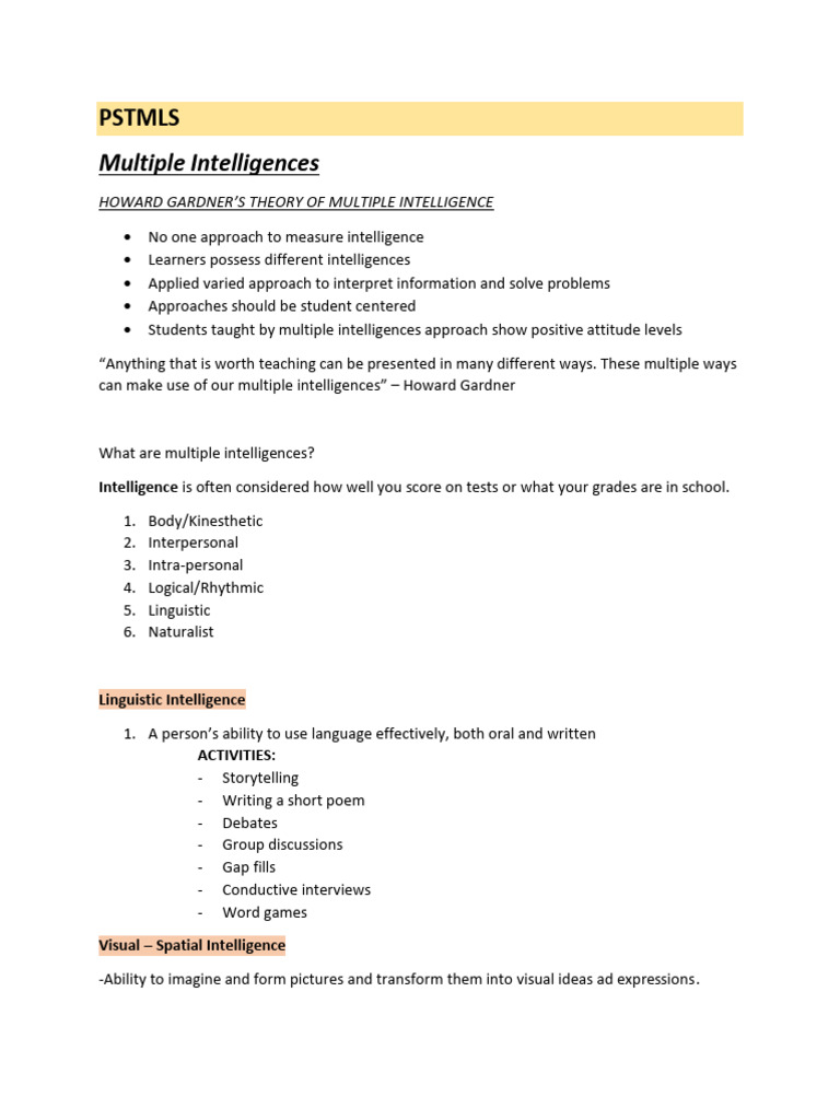 Multiple Intelligences | PDF | Behavior Modification | Communication