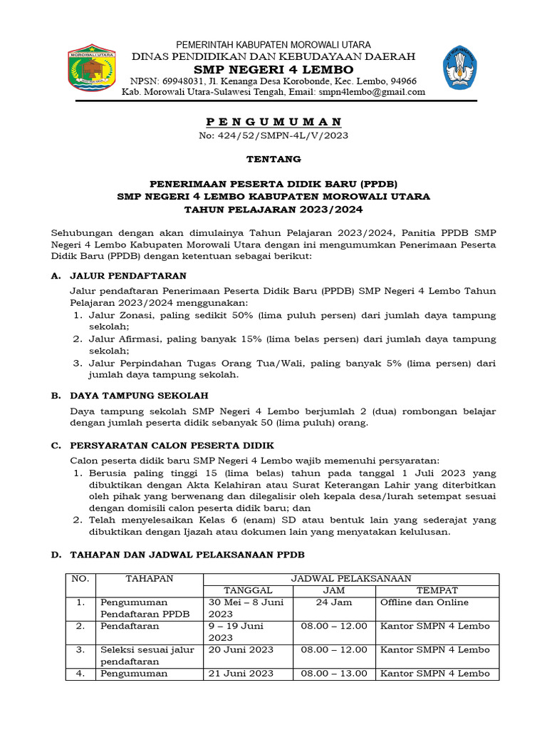 Pengumuman PPDB | PDF