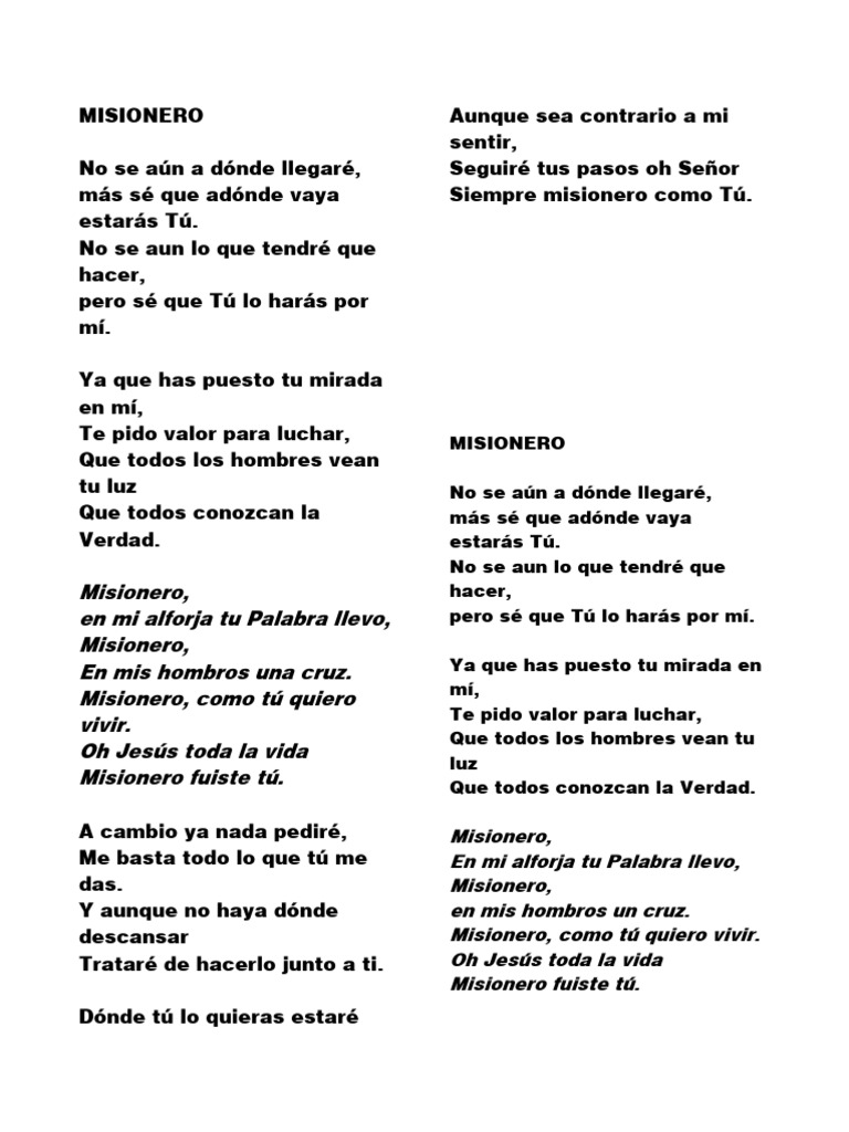 Canto del Misionero: Letra y Mensaje | PDF | Religión y espiritualidad ...