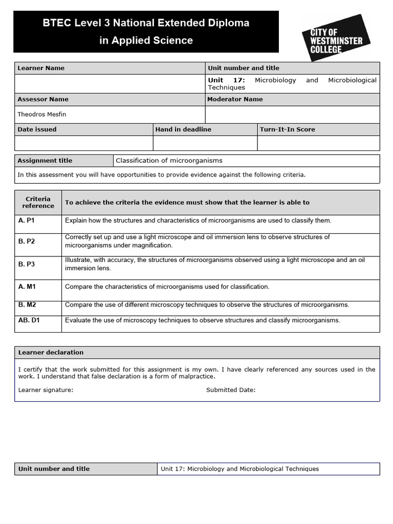 Unit 17 Assignment 1 New | PDF | Microscope | Electron Microscope