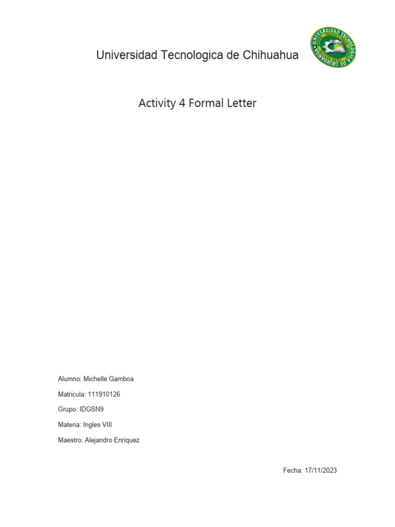Activity 4 Formal Letter Pdf