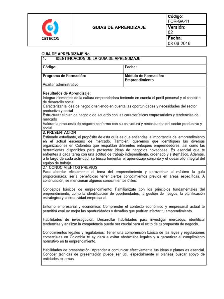 FOR-GA-11 - Guias de Aprendizaje Emprendimiento | PDF | Iniciativa ... FOR-GA-11 - Guias de Aprendizaje Emprendimiento | PDF | Iniciativa ...