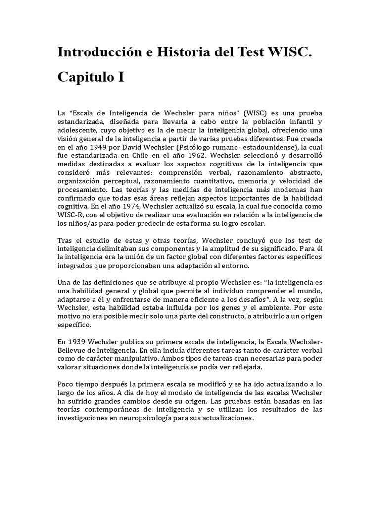 Introduccion e Historia Del Test WISC | PDF | Escala de inteligencia ...