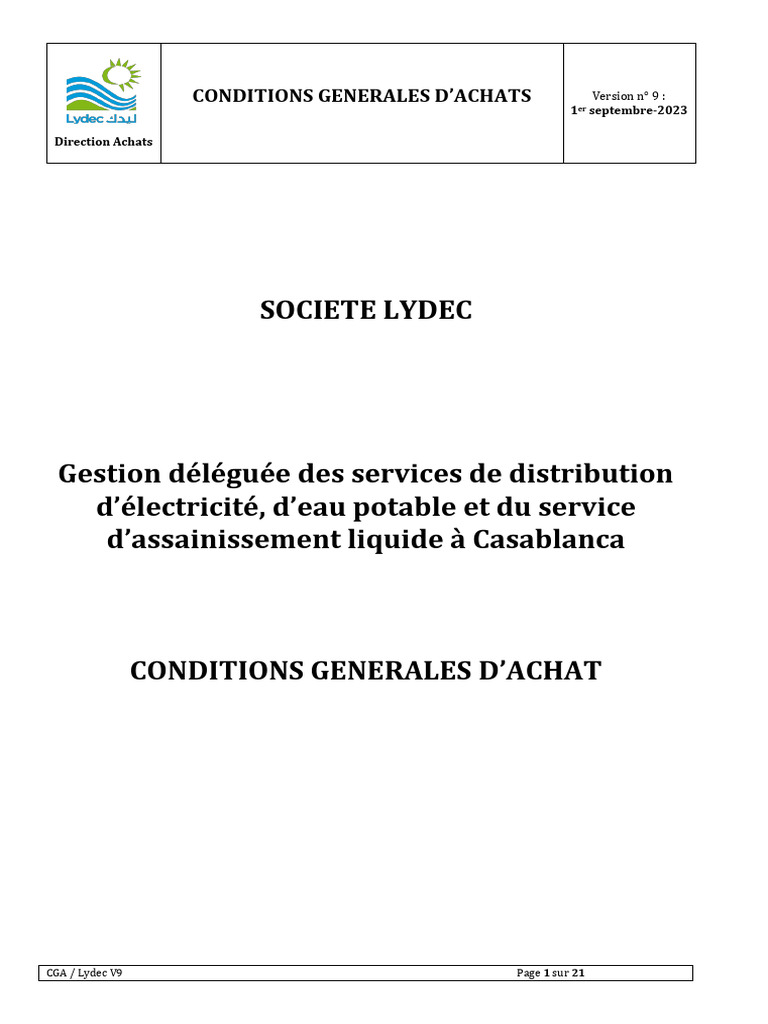 Conditions Générales d'Achat Lydec V9 | PDF | Facture | Assurance