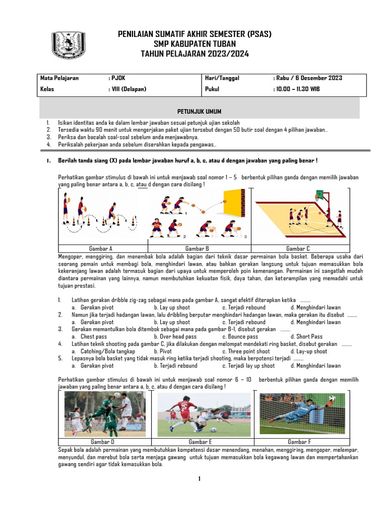 Soal, KJ, Kisi-Kisi PSAS VIII PJOK SMP 2023-2024 | PDF