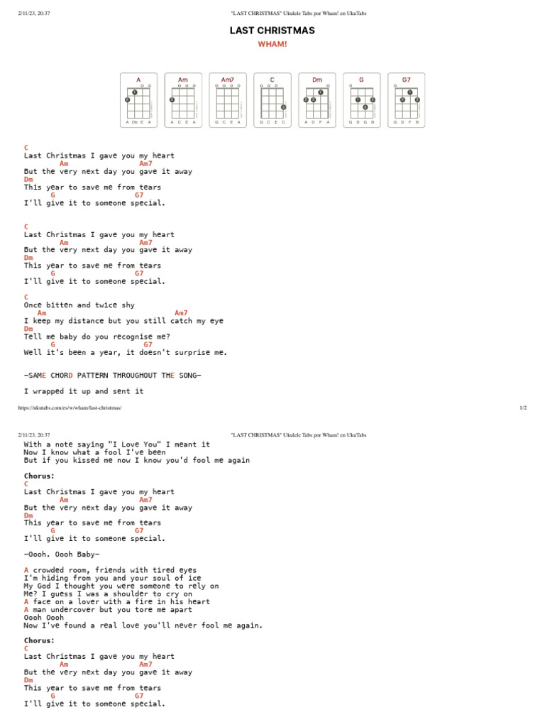 LAST CHRISTMAS - Ukulele Tabs Por Wham! en UkuTabs | PDF