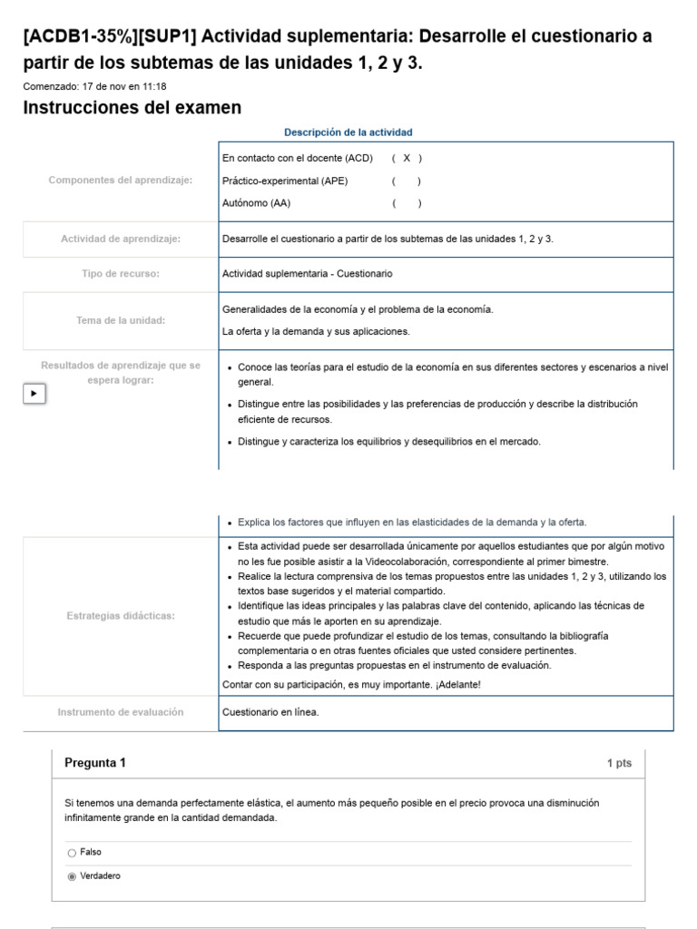 Examen - (ACDB1-35%) (SUP1) Actividad Suplementaria - Introduccion A La Economia | PDF | Oferta ...