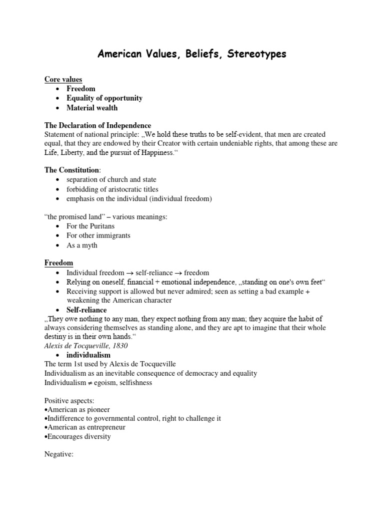 American Values - Lecture - Outline | PDF | Individualism | Alexis De ...