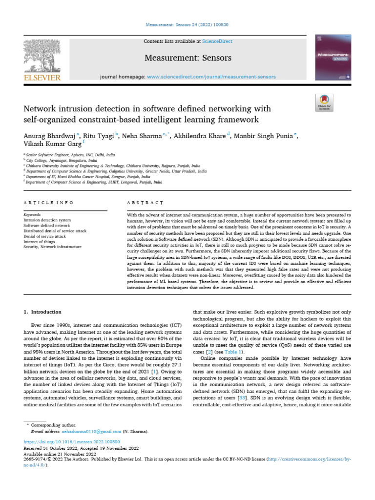 Network Intrusion Detection in Software de - Fined Networking With Self-Organized Constraint ...