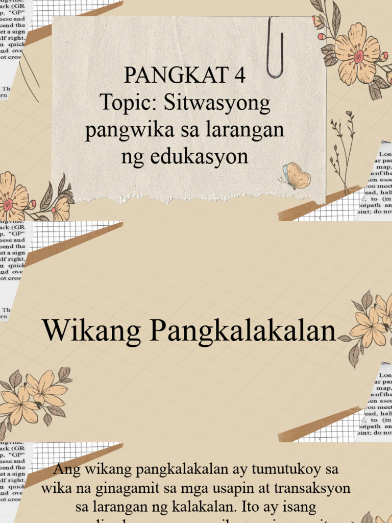 PANGKAT 4 Topic Sitwasyong Pangwika Sa Larangan NG Edukasyon | PDF