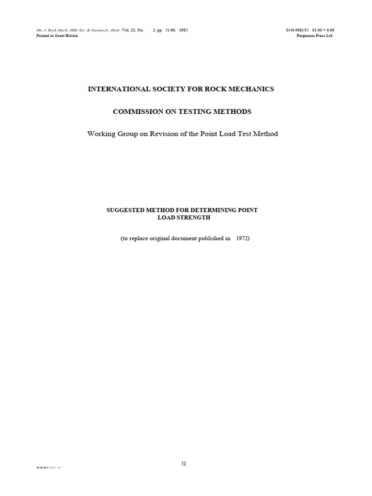 Isrm SM Point Load Strength 1985 PDF | PDF | Materials | Applied And ...