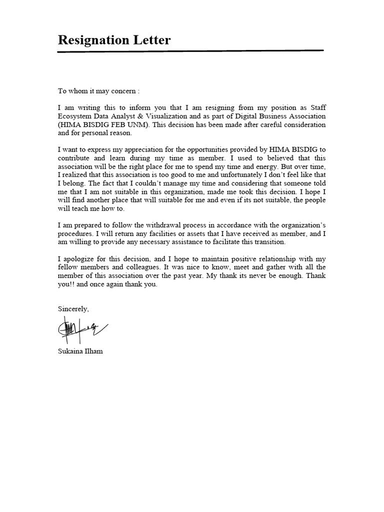 Resignation Letter | PDF