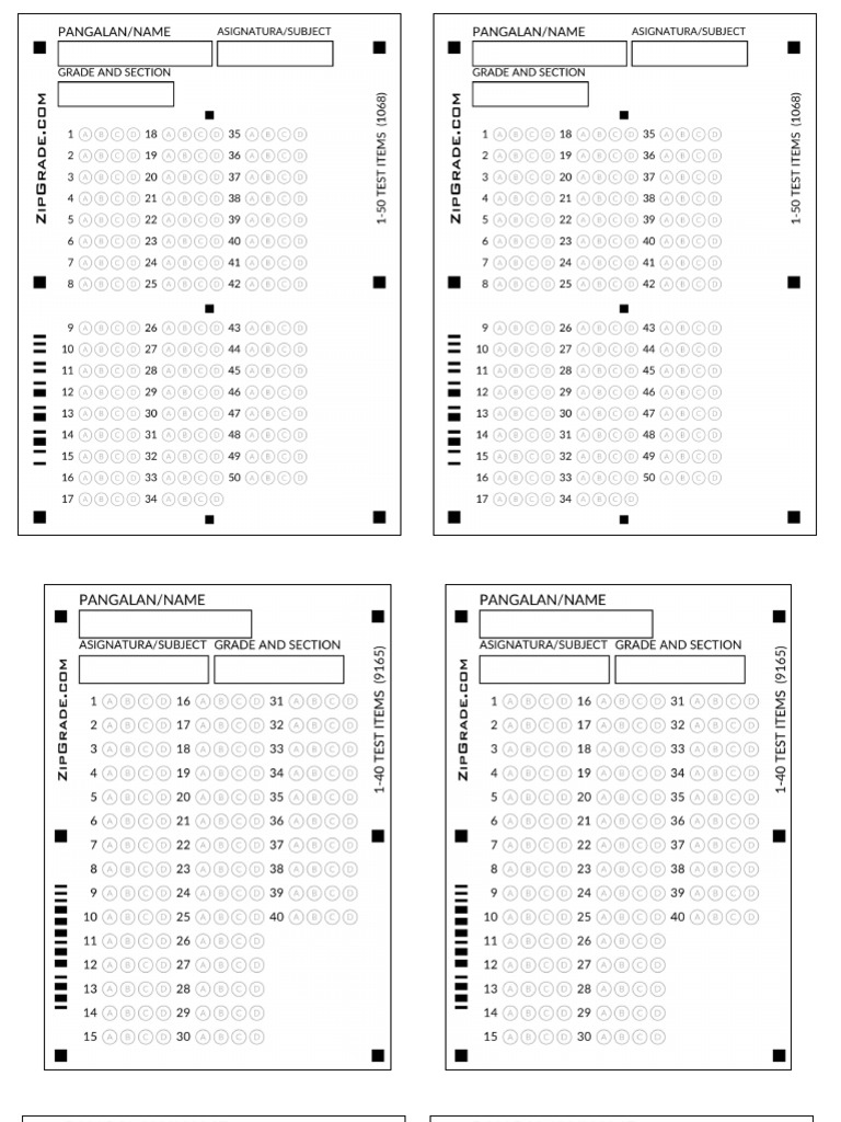 Zip Grade Answer Sheet | PDF