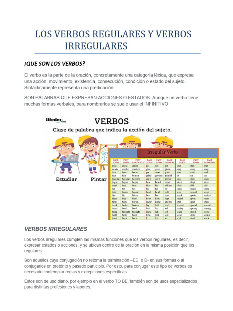Los Verbos Regulares | PDF | Verbo | Lingüística