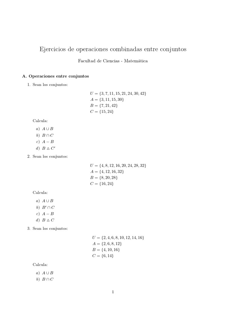 Ejercicios de Operaciones con Conjuntos | PDF | Matemáticas