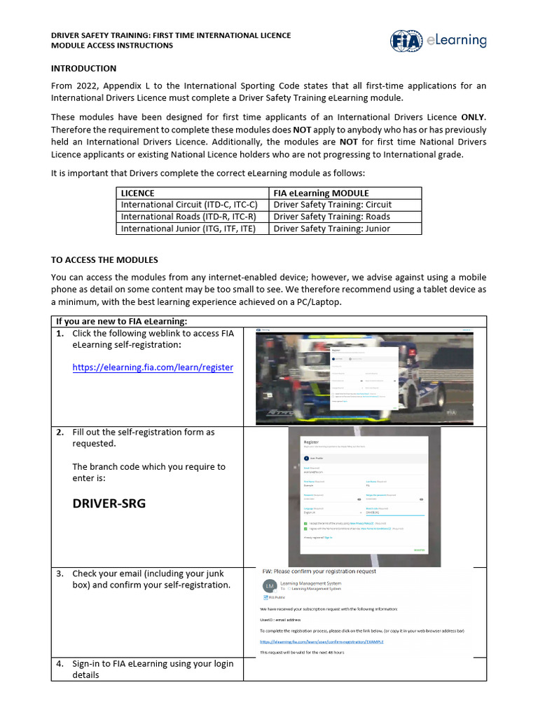 FIA Driver Safety Training ELearning USER INSTRUCTIONS 002 | PDF ...