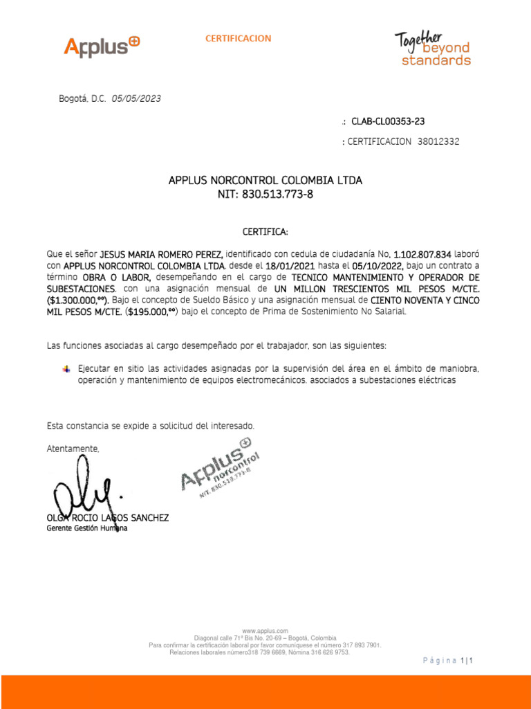 Certificado Applus | PDF