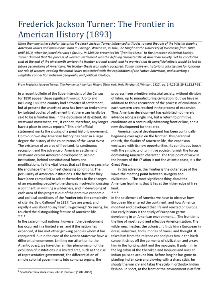 Turner - Frontier Theory | PDF | American Frontier
